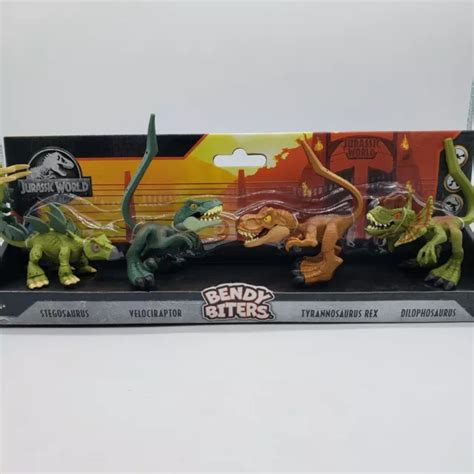 JURASSIC WORLD BENDY Biters 4 PACK Stegosaurus Velociraptor T Rex
