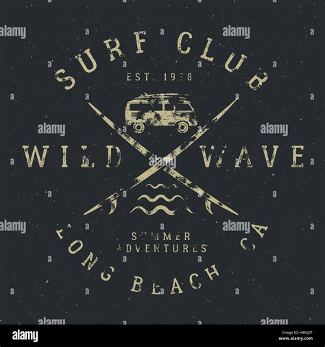 Surfing Tee Design In Vintage Rubber Style With Surf Symbols Old Rv