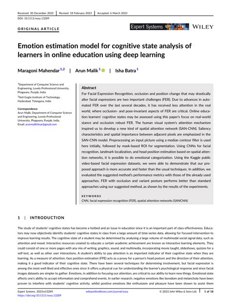 Emotion Estimation Model For Cognitive State Analysis Of Learners In