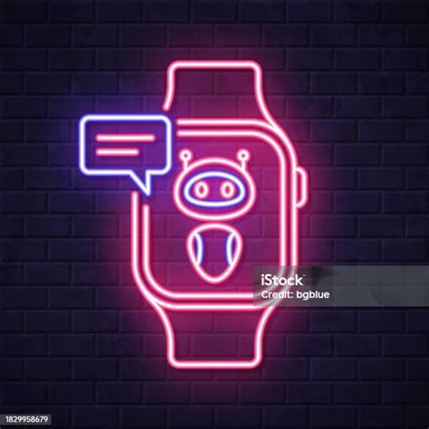 Ilustración De Reloj Inteligente Con Chatbot Icono De Neón Brillante