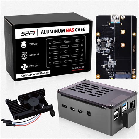 52pi aluminum nas case for raspberry pi 4 with pwm fan and m 2 sata ssd