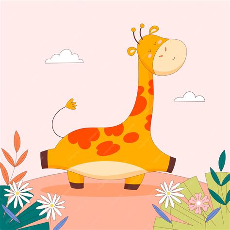 손으로 그린 만화 기린 그림 무료 벡터