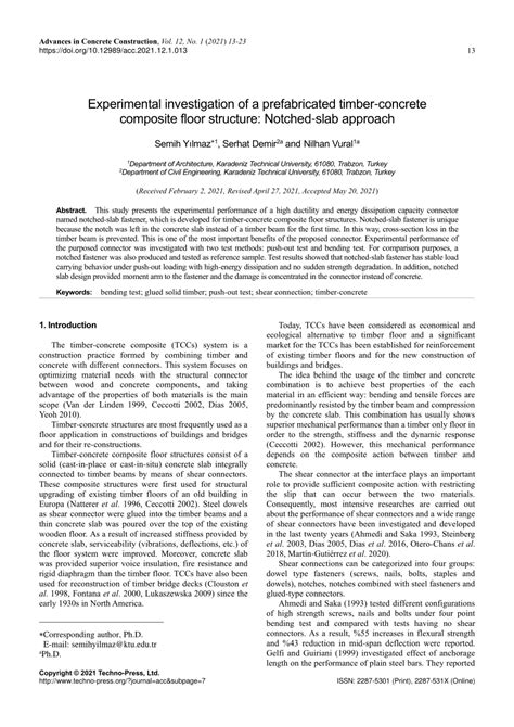 Pdf Experimental Investigation Of A Prefabricated Timber Concrete Composite Floor Structure
