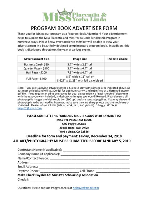 Fillable Online Program Book Ad Form 2019docx Fax Email Print Pdffiller