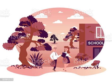 아이들은 학교 고립 된 장면으로 돌아갑니다 반 친구들은 함께 수업에 간다 학생들은 대학이나 대학에서 공부하고 교육을 배우고