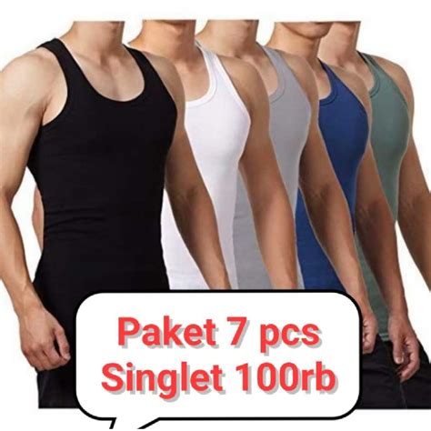 Jual [paket Hemat] 7 Pcs Singlet Dewasa Singlet Katun Ribs Singlet Premium Singlet Gym
