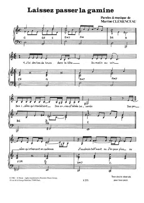 Laissez Passer La Gamine By Martine Clemenceau Sheet Music For Piano