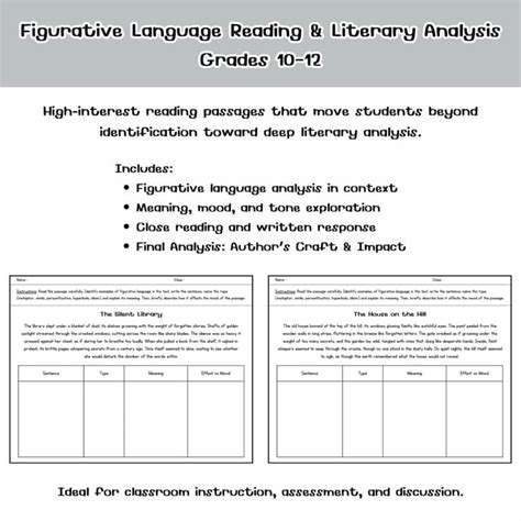 Figurative Language Analysis And Authors Craft Worksheets Grades 1012