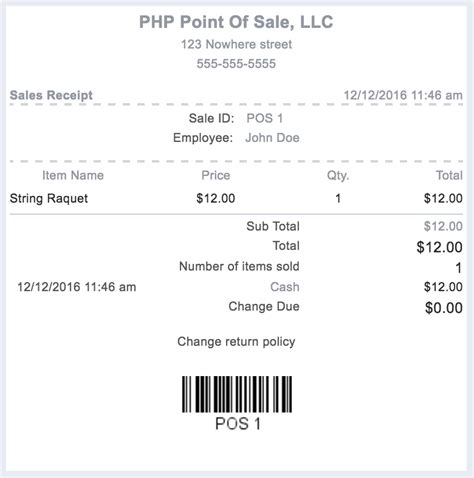 Point Of Sale Receipt Template