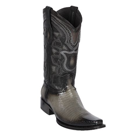 Mens Genuine Teju Lizard Skin European Square Toe Boots Faded Gray Co