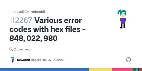 Various Error Codes With Hex Files 848 022 980 · Issue 2267