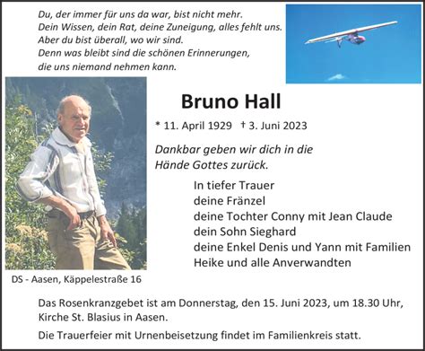 Traueranzeigen von Bruno Hall Schwarzwälder Bote Trauer
