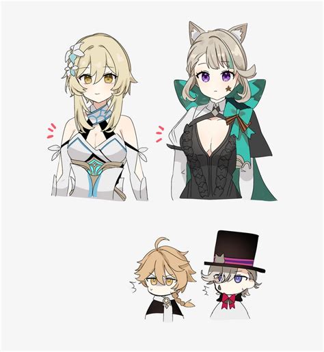 Lumine Aether Lynette And Lyney Genshin Impact Drawn By Kuromu