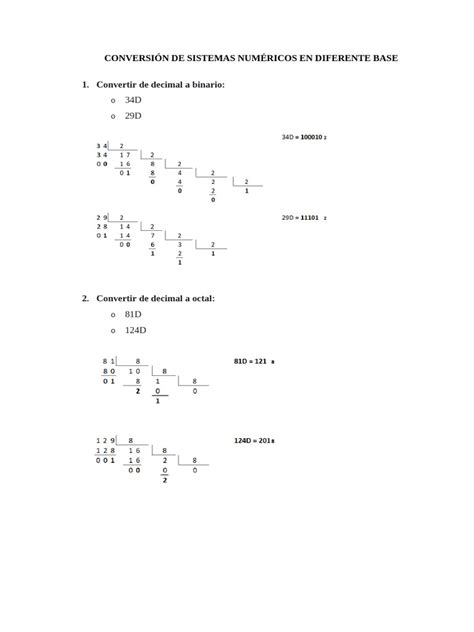 Conversión De Sistemas Numéricos En Diferente Base Pdf