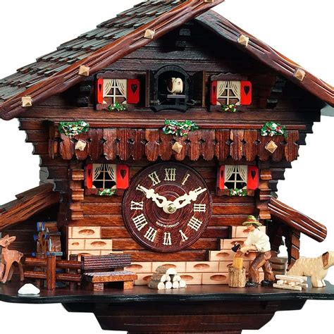Chalet Style Black Forest Battery Powered Musical Cuckoo Clock With Wo