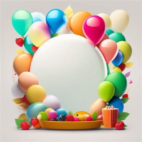 Un cartel colorido con globos y una taza de café sobre la mesa Foto
