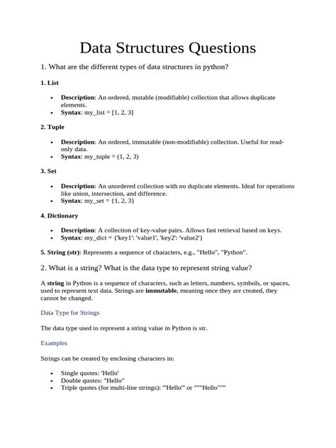 Data Structures Questions: 1. What Are The Different Types of Data ...