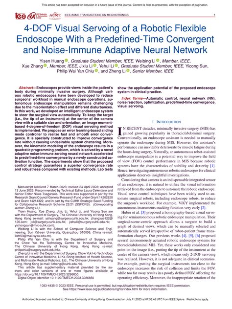 Pdf 4 Dof Visual Servoing Of A Robotic Flexible Endoscope With A Predefined Time Convergent