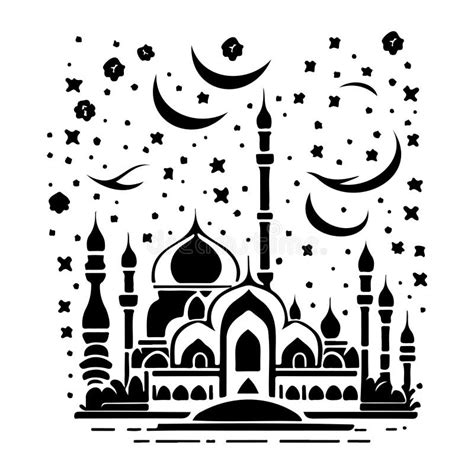 Minaret Poster Mosque Illustration Sketch Hand Draw Black Stock Vector