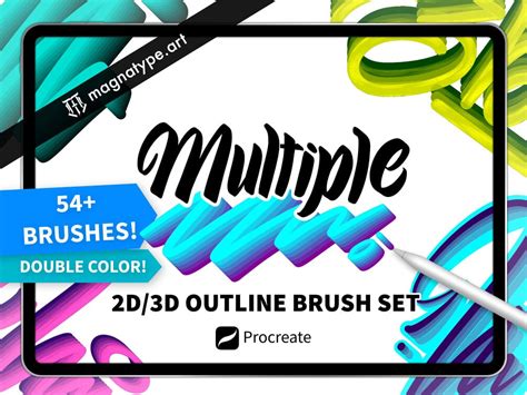 2D 3D MULTIPLE Outline Double Color Brush Pack For Procreate 54 BRUSHES