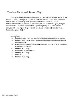 Foss Science Motion And Matter Quiz For Investigation By From The Hive