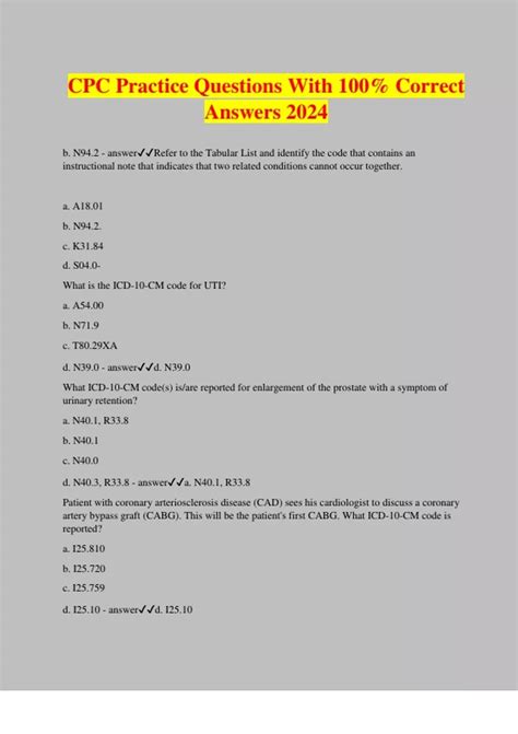 Cpc Practice Questions With 100 Correct Answers 2024 Cpc Stuvia Us