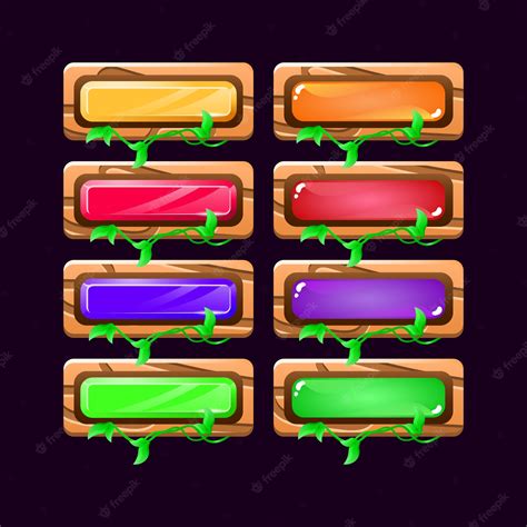 premium vector set of game ui wooden nature colorfull button for gui