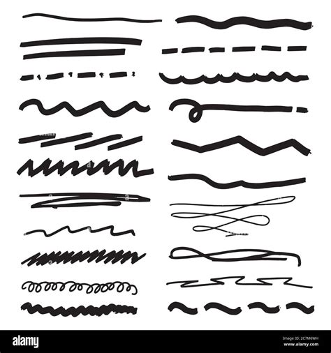 Handmade Collection Set Of Underline Strokes In Marker Brush Doodle