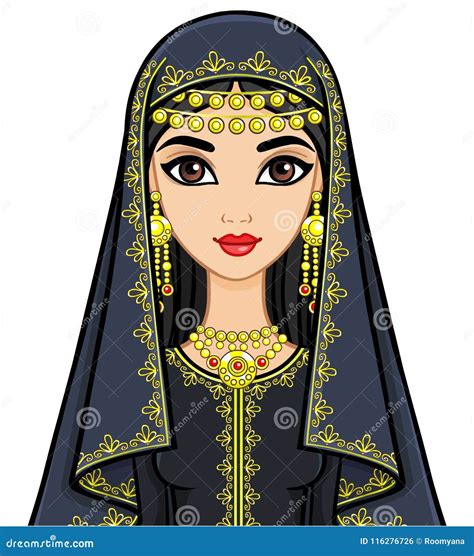 Animation Portrait Of The Arab Woman In A Traditional Suit Stock