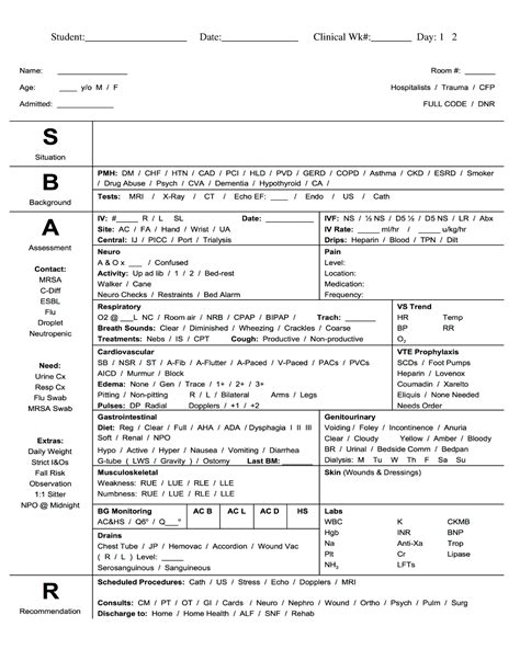 Printable Sbar Template Printable Free Templates