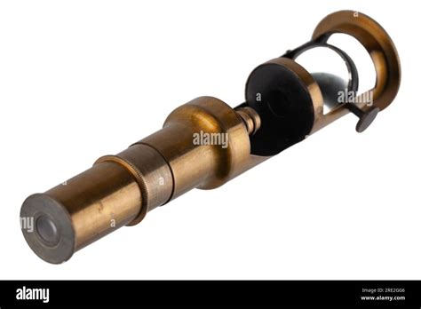 Vintage Brass Microscope Small Hand Microscope From The 20th Century Isolated On White
