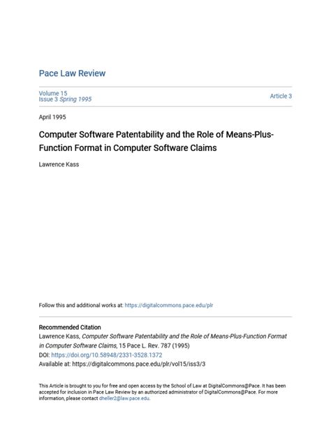 Computer Software Patentability And The Role Of Means Plus Functi Pdf