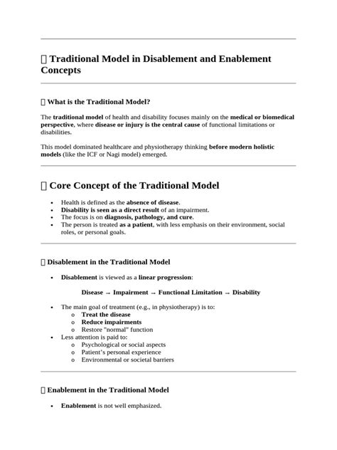 Traditional Model In Disablement And Enablement Concepts Pdf