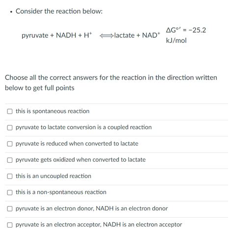 Solved Consider The Reaction Below Pyruvate Nadhh