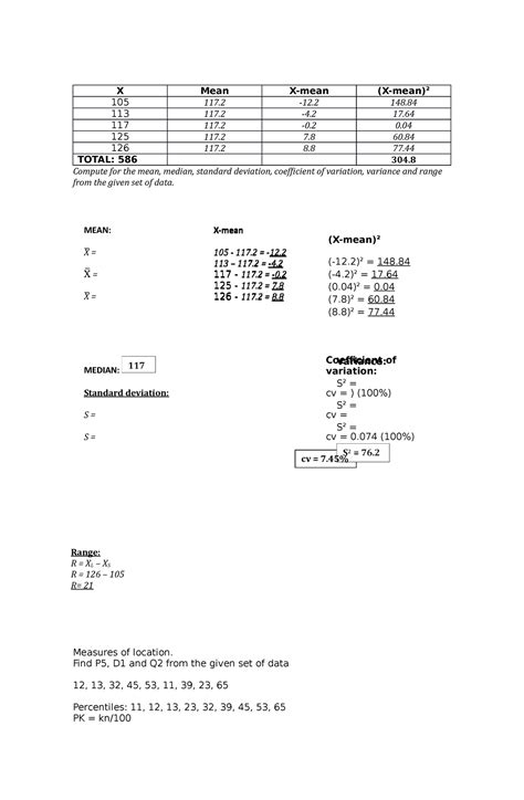 Biostat Activity LAB 1 X Mean X Mean X Mean 2 105 117 12 148 113