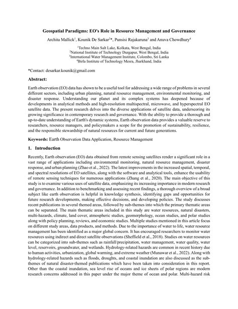 Pdf Geospatial Paradigms Eos Role In Resource Management And Governance