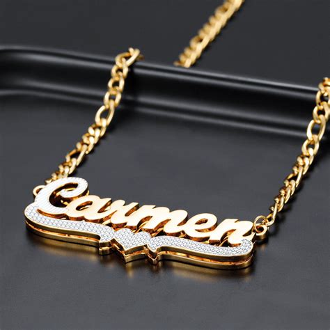 Double Plated Name Necklace Custom Name Necklace Nameplate Necklace 18k
