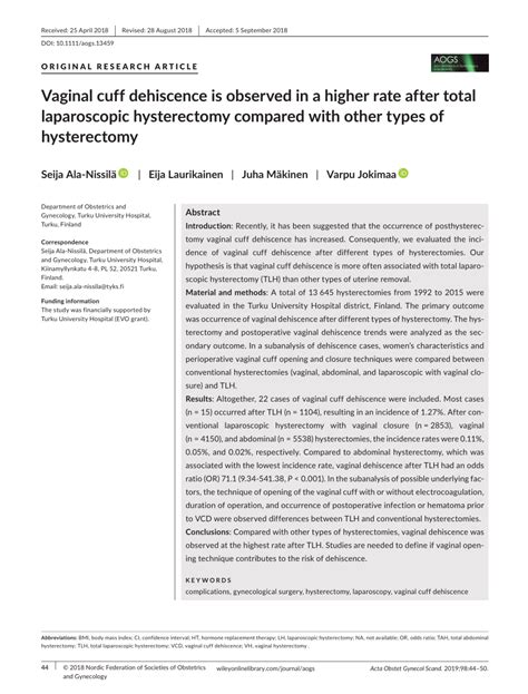 Vaginal Cuff Dehiscence Is Observed In A Higher Rate After Total