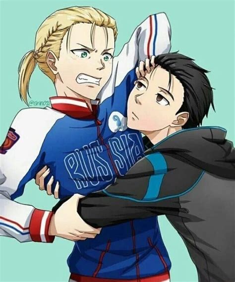 Katsuki Yuuri Yuriyurio Plisetsky Hugging Angry Pushing Funny