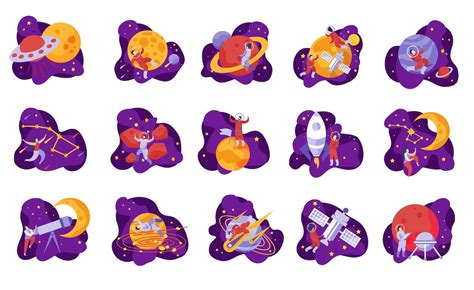 Free Vector Astronomy Space People Flat Recolor Set Of Isolated