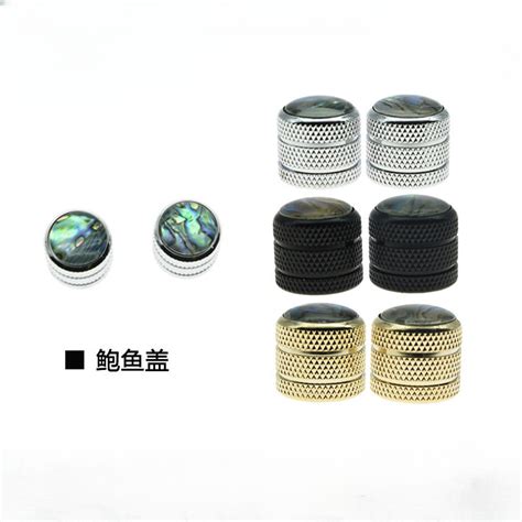 Electric Guitar Accessories Push Abalone Cover Knob Set 2 Chrome Gold