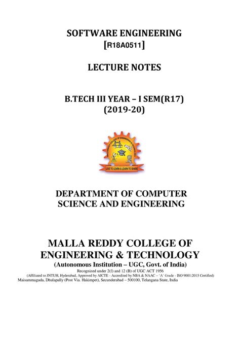 Software Engineering Notes R A LECTURE NOTES B III YEAR I SEM R