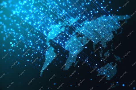Holograma De Mapa Criativo Em Pano De Fundo Azul Escuro E Embaçado