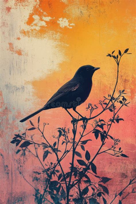 A Silhouette Of A Bird Soaring Against A Colorful Sunset Background