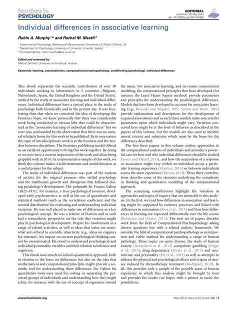 Pdf Individual Differences In Associative Learning