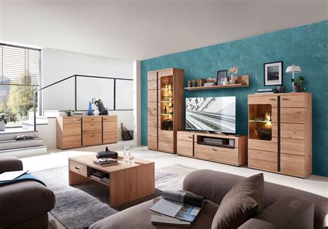 Livetastic Wohnwand Schwarz Eiche Artisan Metall Eiche Massiv