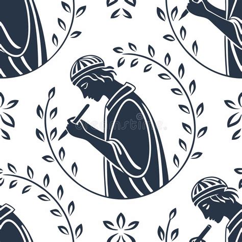 Design Featuring A Classical Figure Playing An Instrument Surrounded By A Leaf Pattern In A