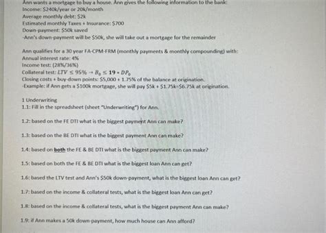 Solved Ann Wants A Mortgage To Buy A House Ann Gives The Chegg