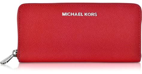 Michael Kors Jet Set Travel Saffiano Leather Continental Wallet In Red