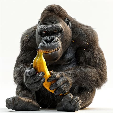 Premium Photo A Gorilla Eating A Banana With A Bite Taken Out Of It